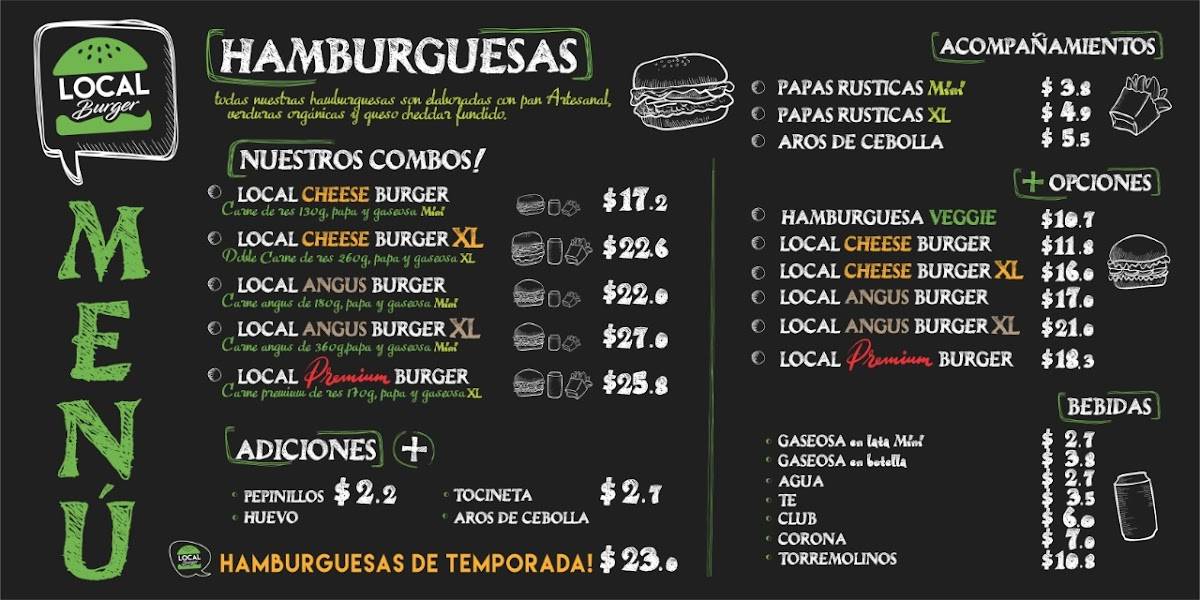 Menu at Local Burger restaurant, Cali