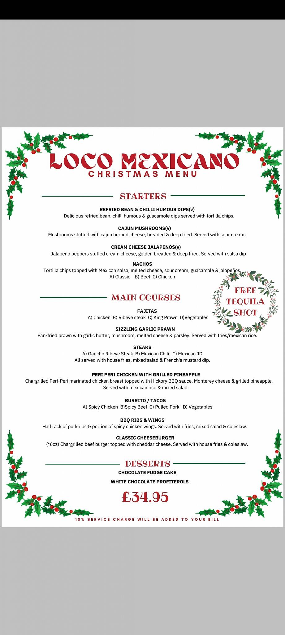 Menu at Loco Mexicano restaurant, London, 64-65 Wilton Rd