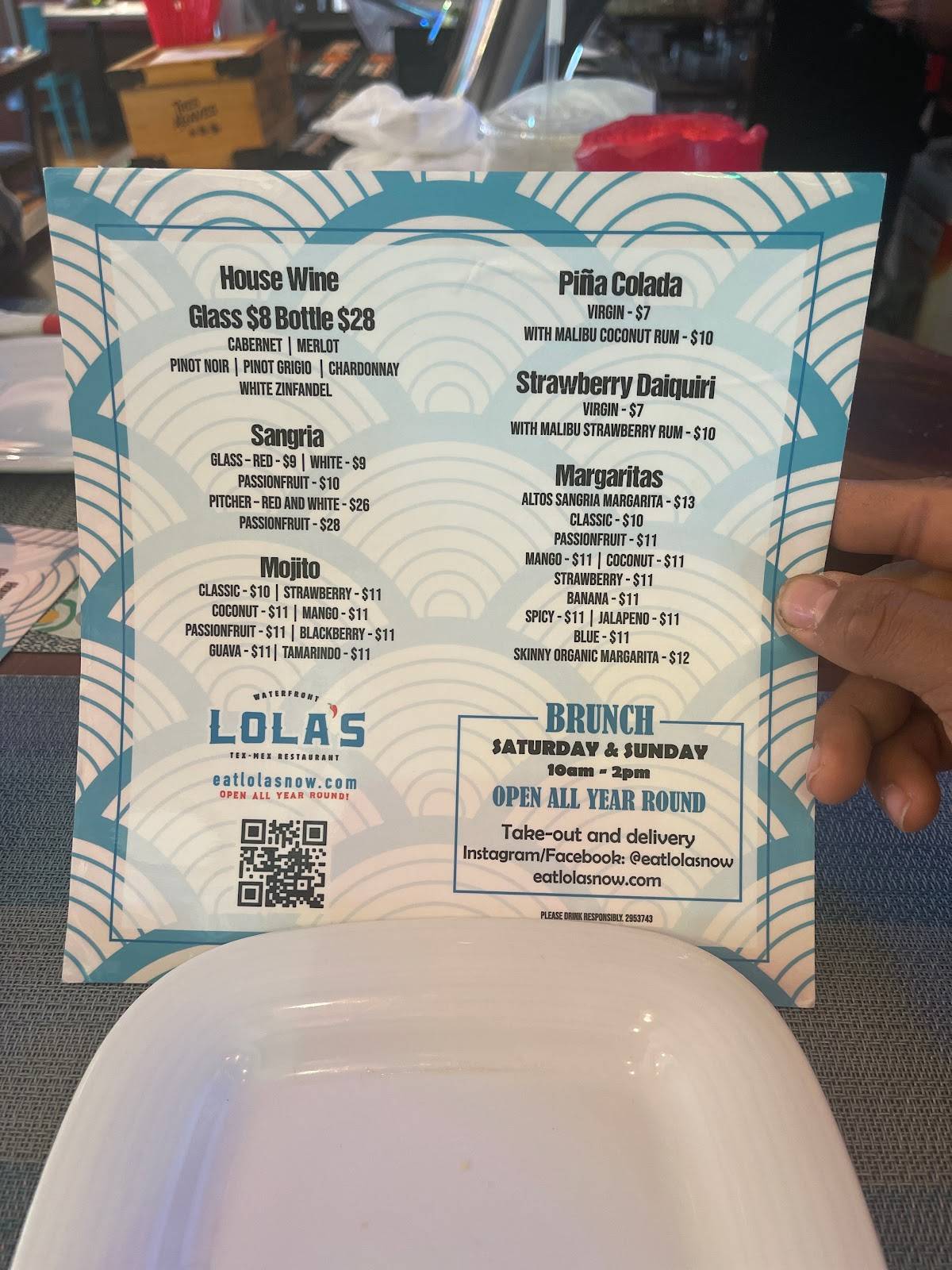 Menu at Lola's Waterfront Tex-Mex Restaurant, Hopatcong