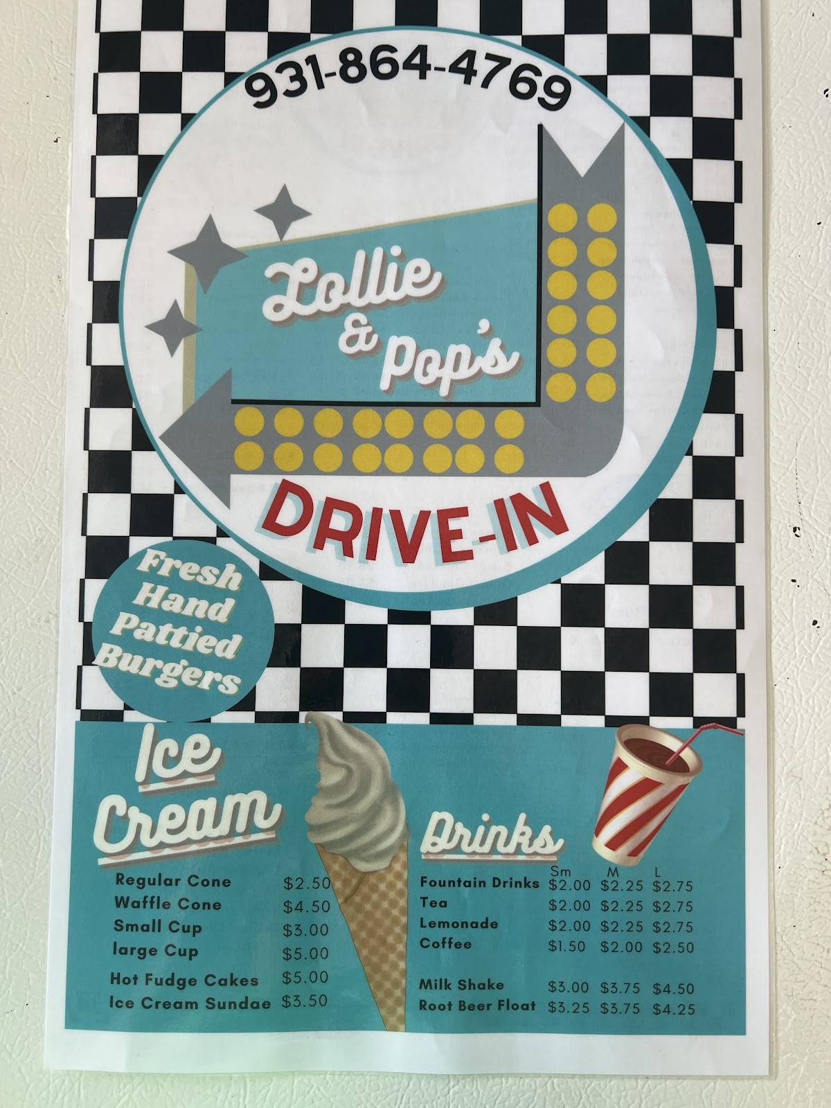 Menu at Lollie & Pops Drive-In restaurant, Byrdstown