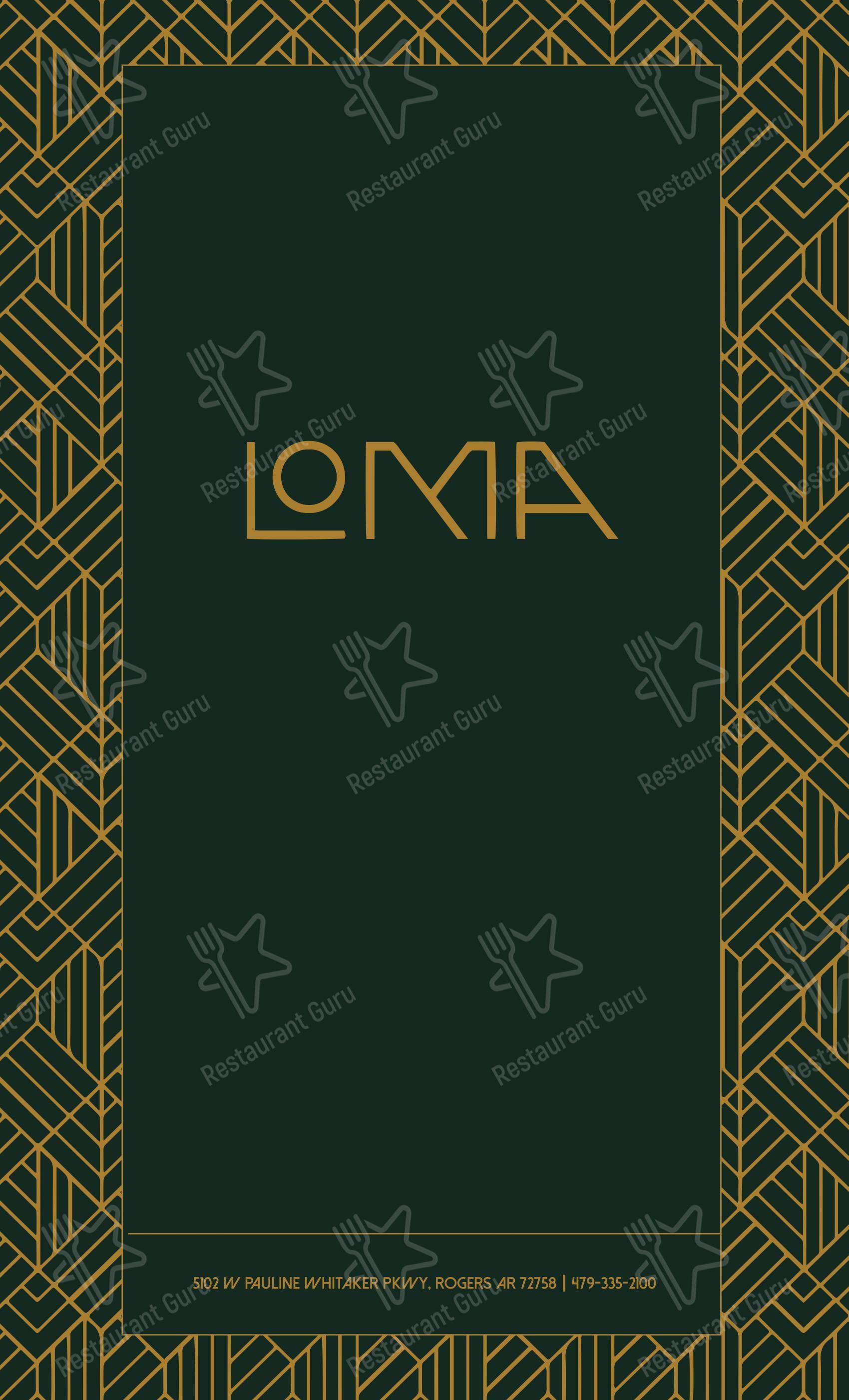Menu at Loma restaurant, Rogers