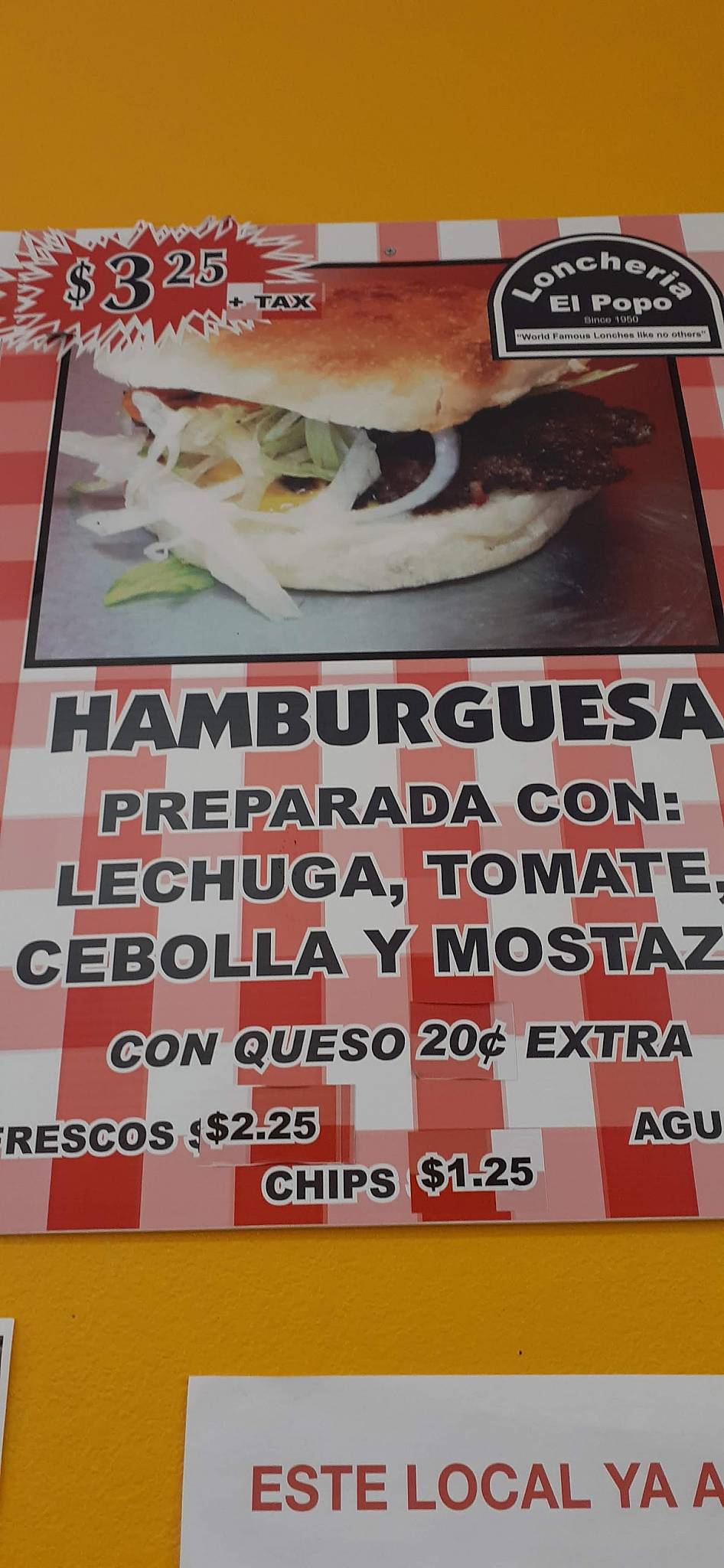 Menu at Loncheria El Popo restaurant, Laredo, Jaime Zapata Memorial Hwy