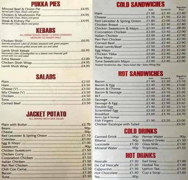 Menu at City Cafe, London, 105 Worship St