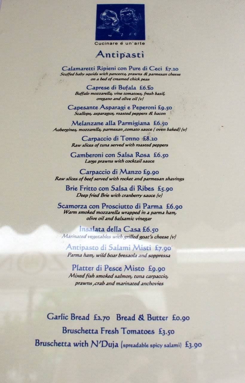 Menu at Da Mario Covent Garden restaurant, London, 63 Endell St