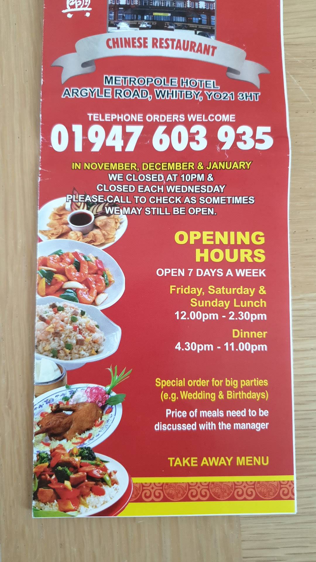 Menu at Long King Chinese Restaurant, Whitby