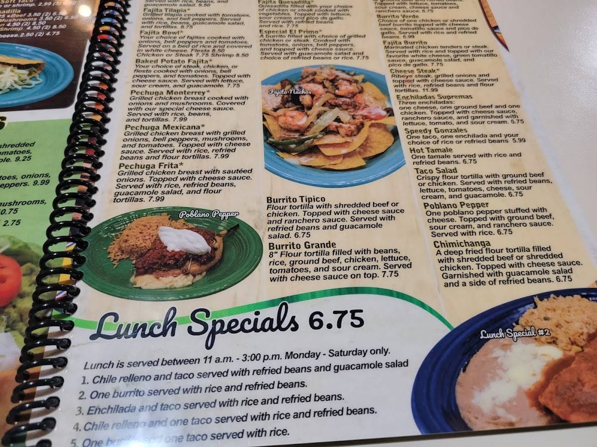 Menu at Los Arcos restaurant, Boaz