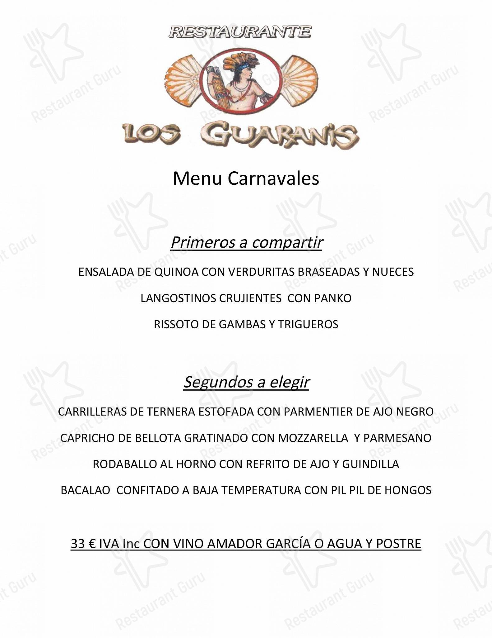 Carta del restaurante Los Guaranis jatetxea, Vitoria-Gasteiz