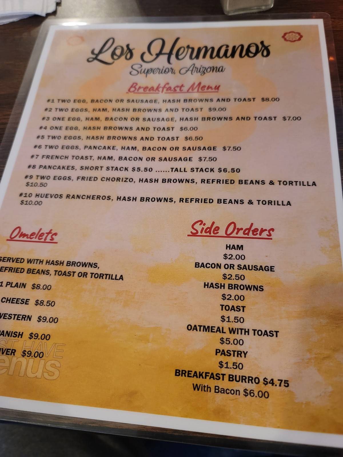 Menu at Los Hermanos Restaurant & Lounge, Superior, 835 US-60