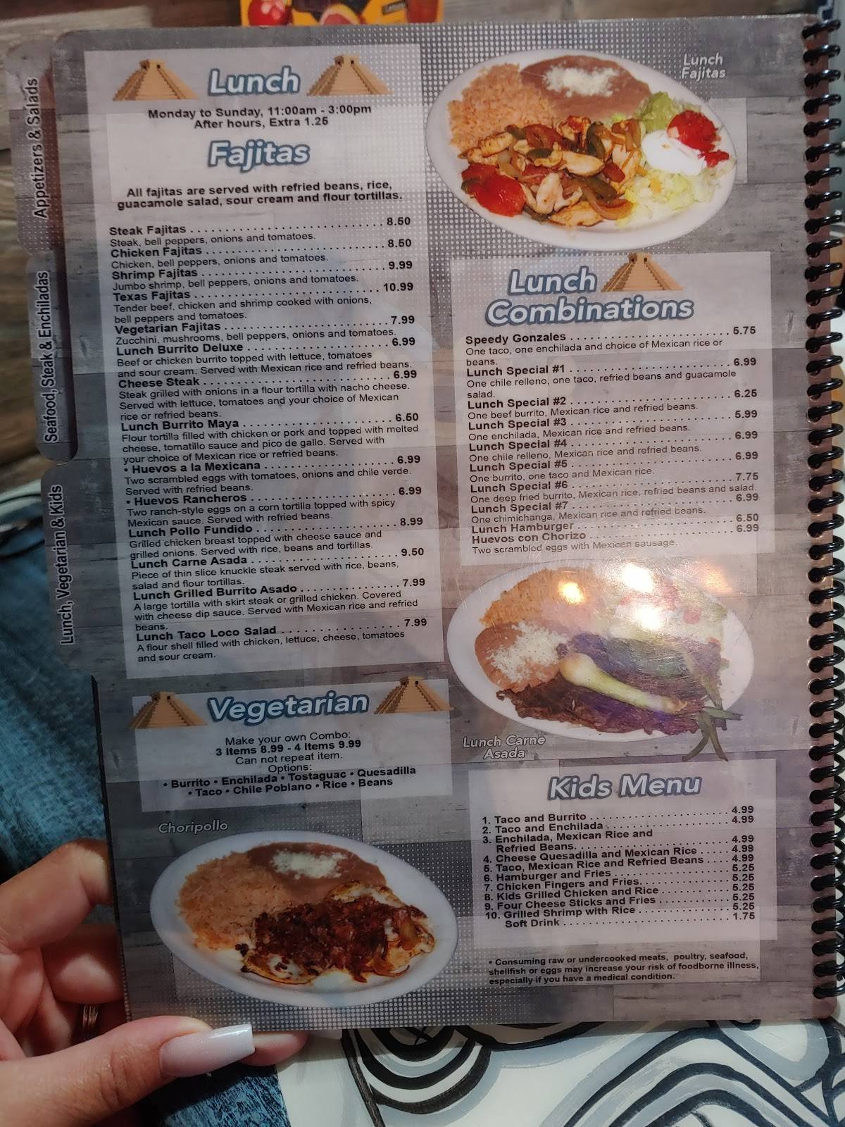 Menu at Los Mayas Mexican Grill Taylors restaurant, Greer