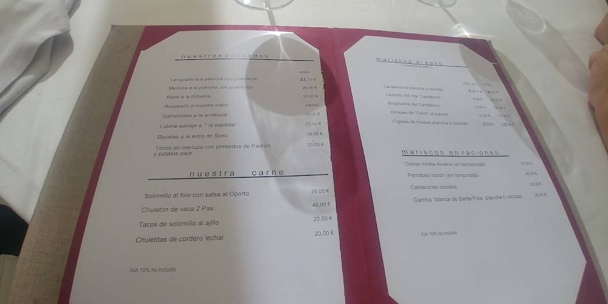 Carta de Restaurante Los Remos, Madrid