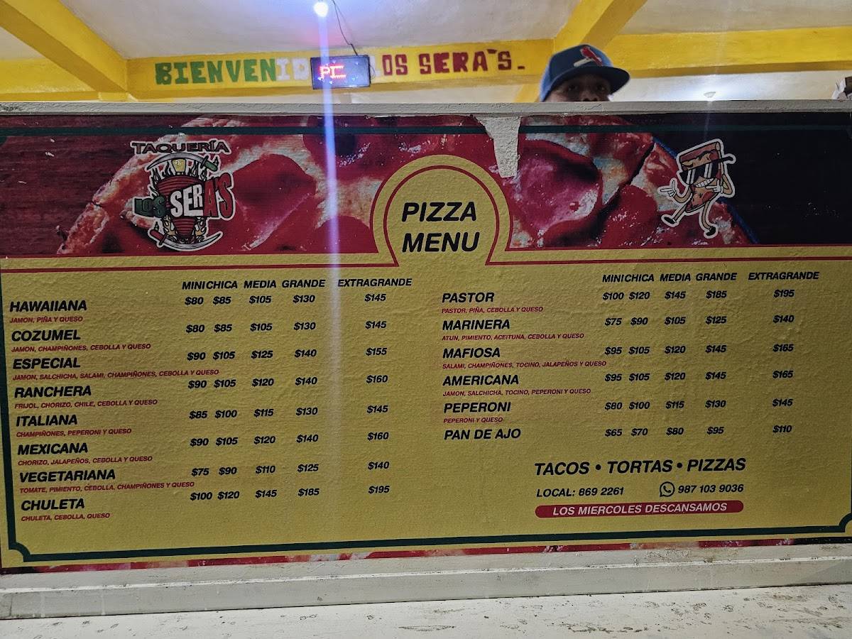 Menu at Los Sera's Tacos restaurant, San Miguel de Cozumel