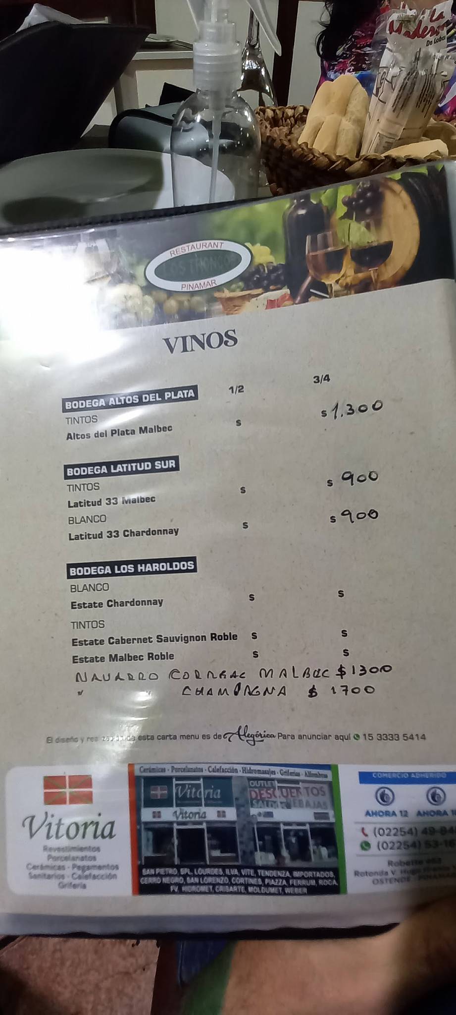 Carta del restaurante Los Troncos, Pinamar, entre Lenguado y Pejerrey