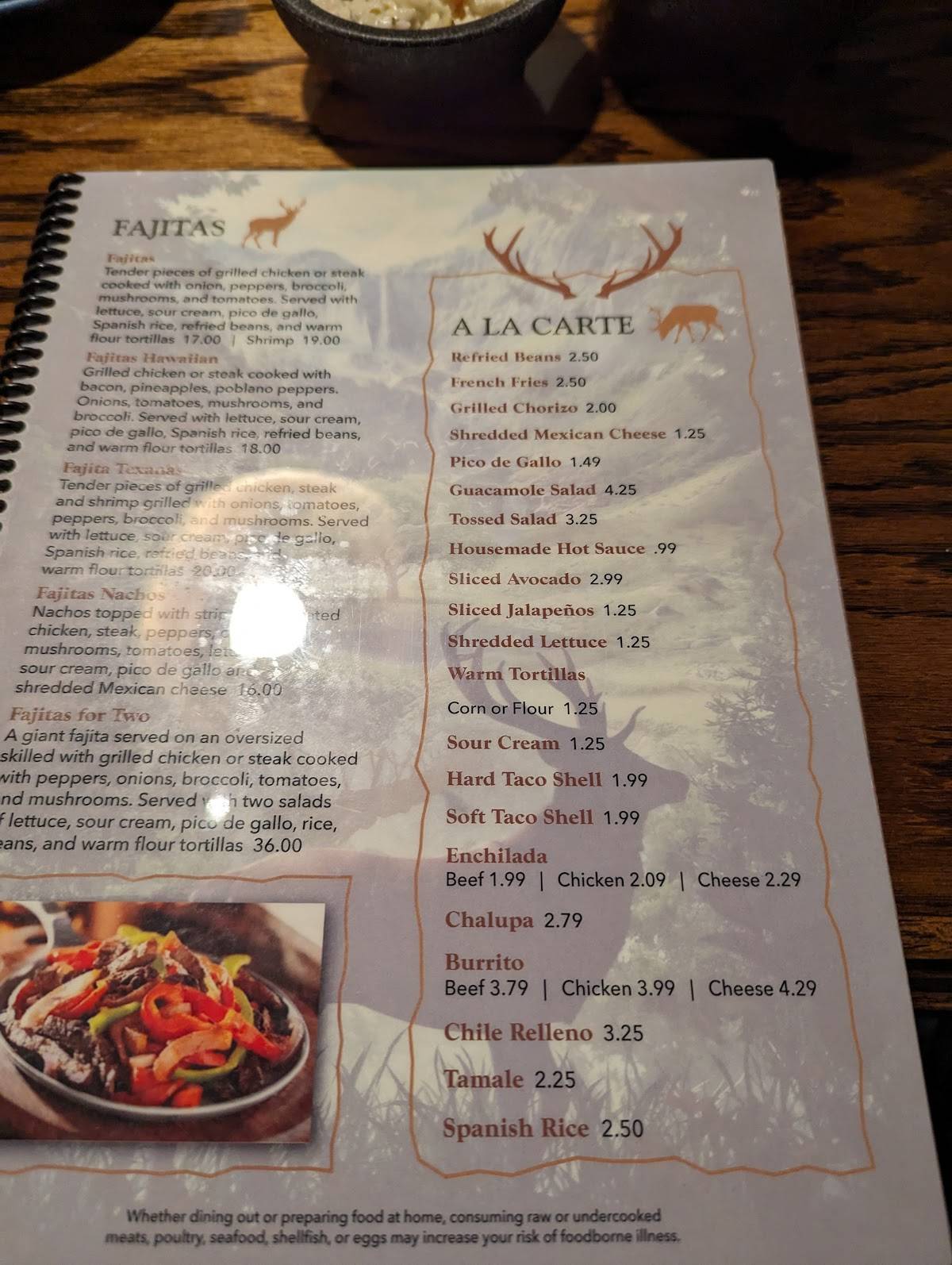 Menu at Los Venados restaurant, Orwell