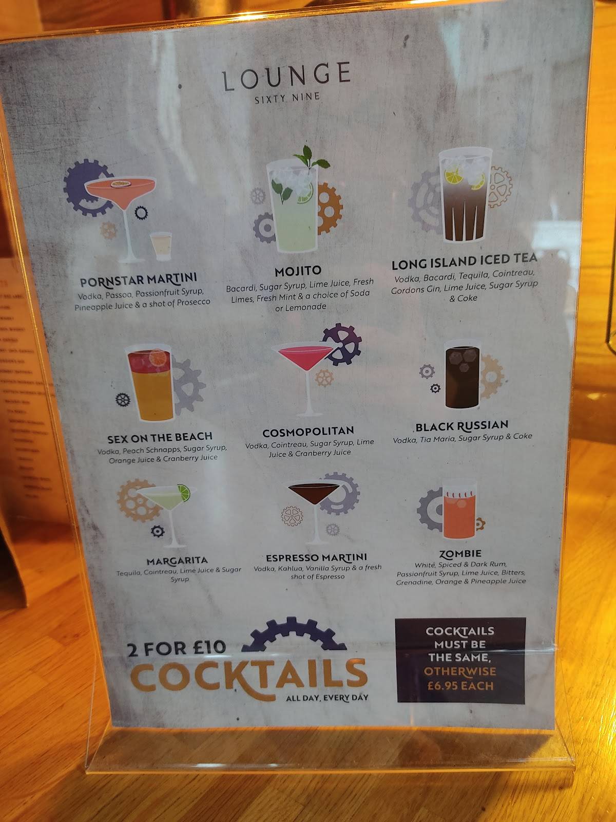 Menu at Lounge 69 pub & bar, Liverpool