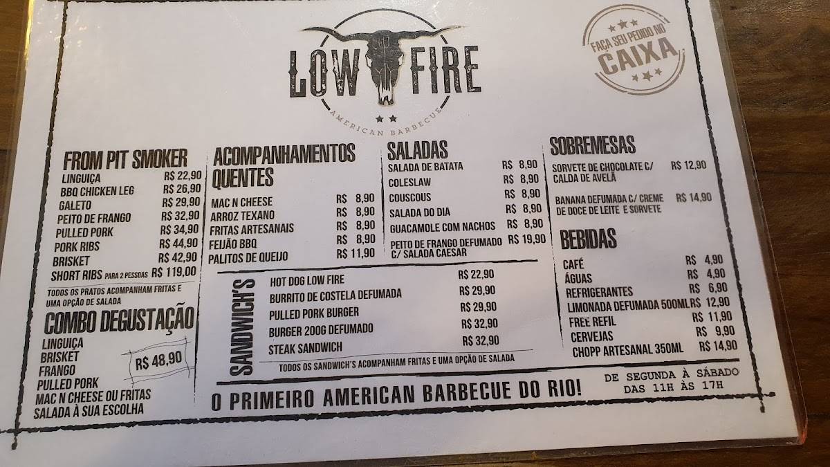 Menu em Low Fire restaurante, Rio de Janeiro