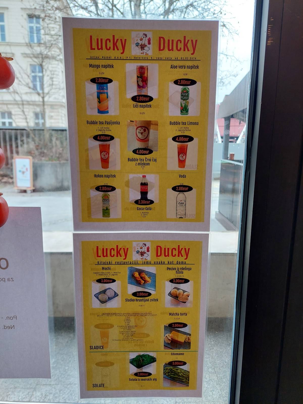 Menu at Lucky Ducky Chinese restaurant, Ljubljana