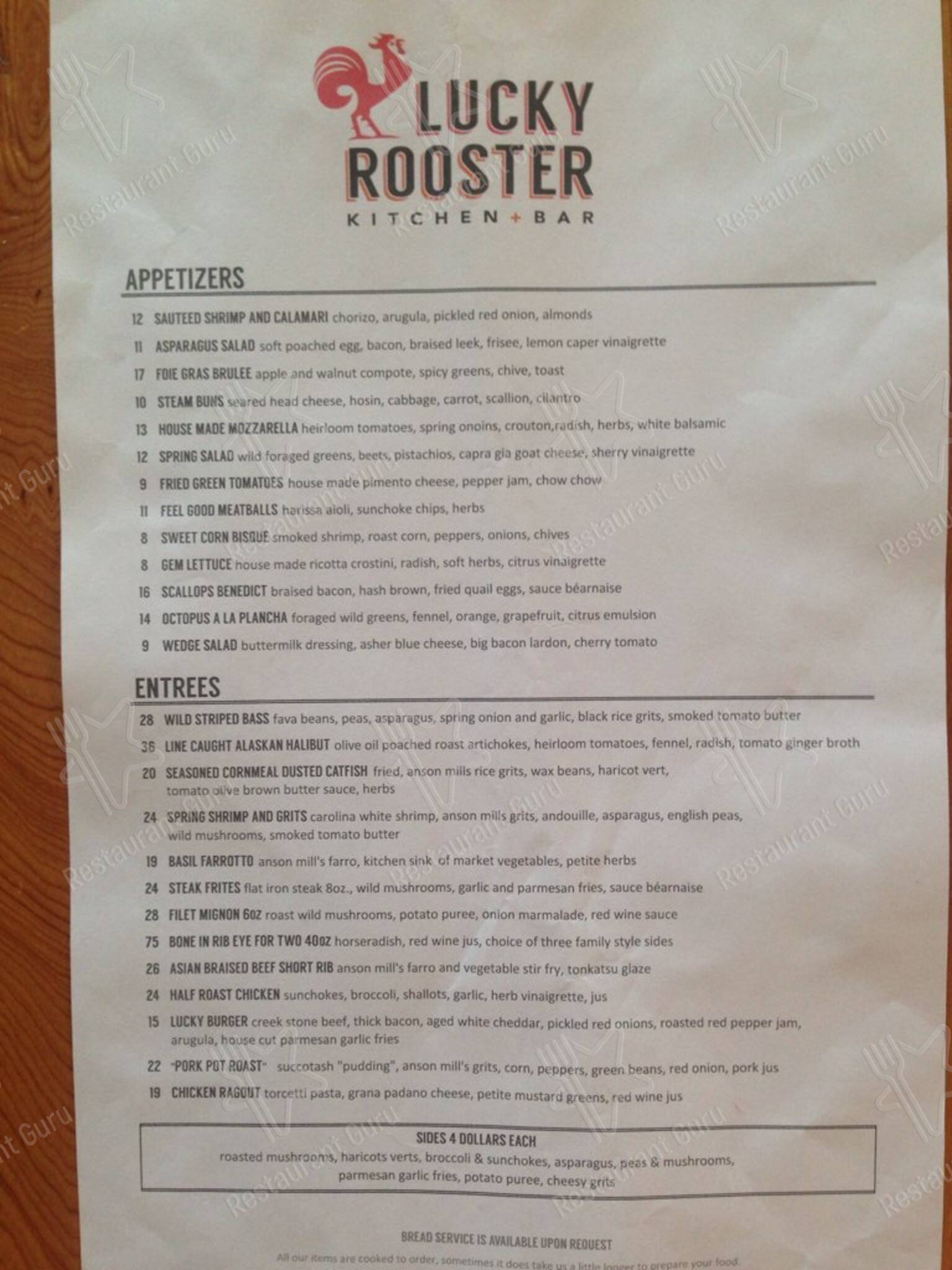 Menu at The Lucky Rooster Kitchen and Bar, Hilton Head Island
