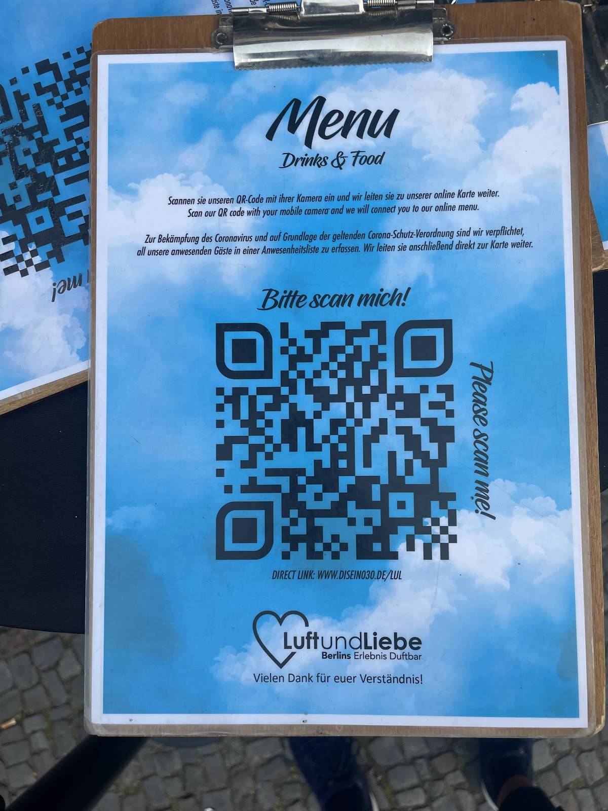 Speisekarte von Luft und Liebe Bar, Berlin