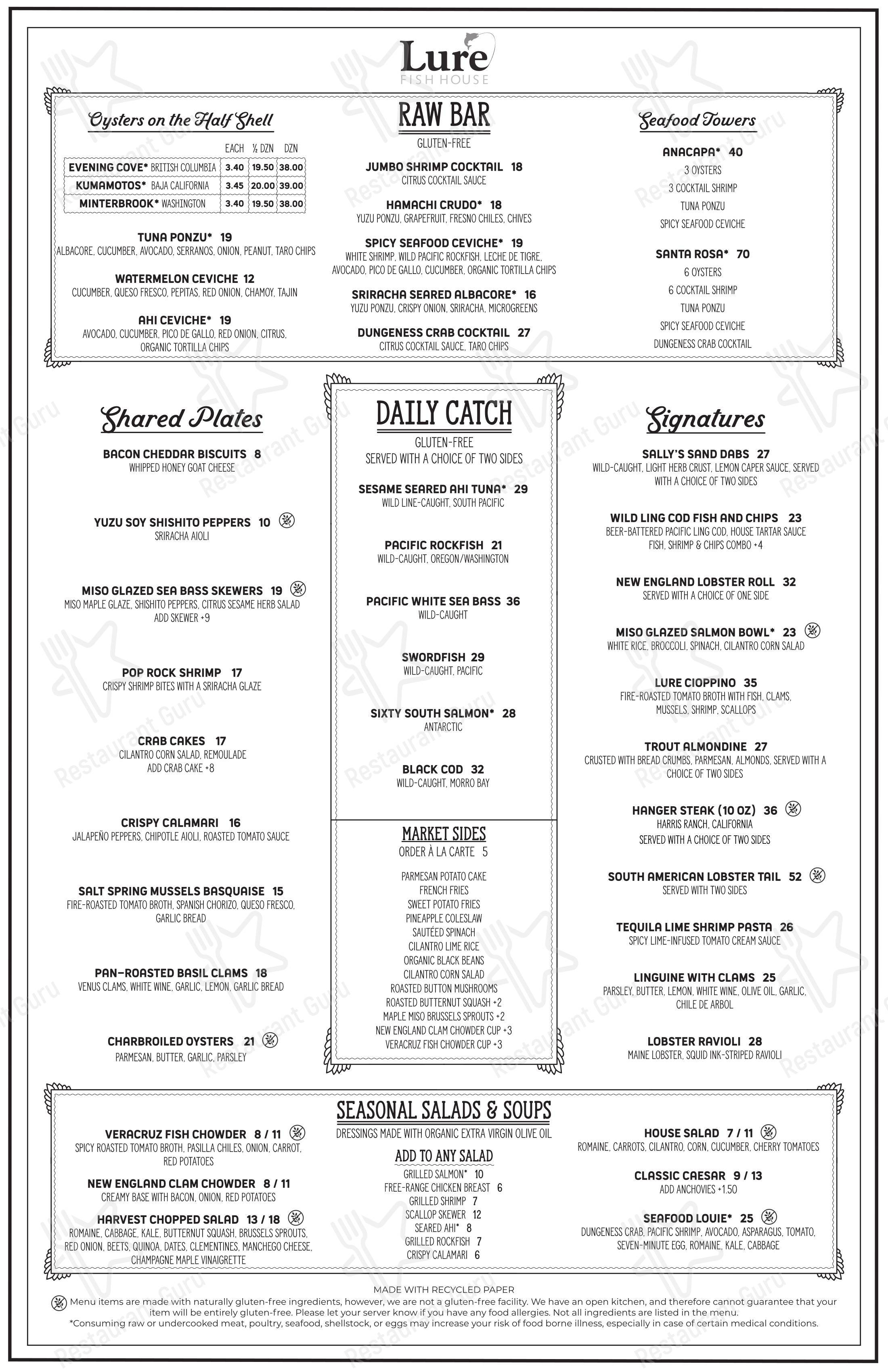 Menu at Lure Fish House pub & bar, Westlake Village
