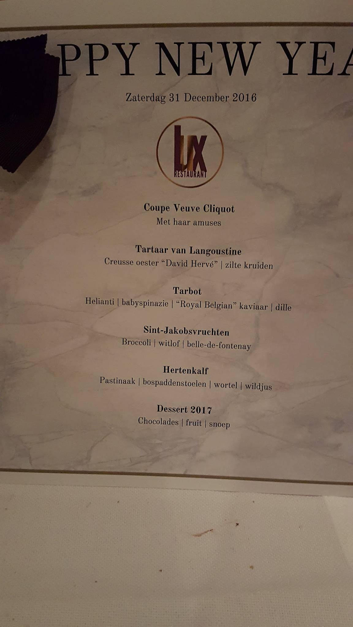 Menu at Lux, Antwerp