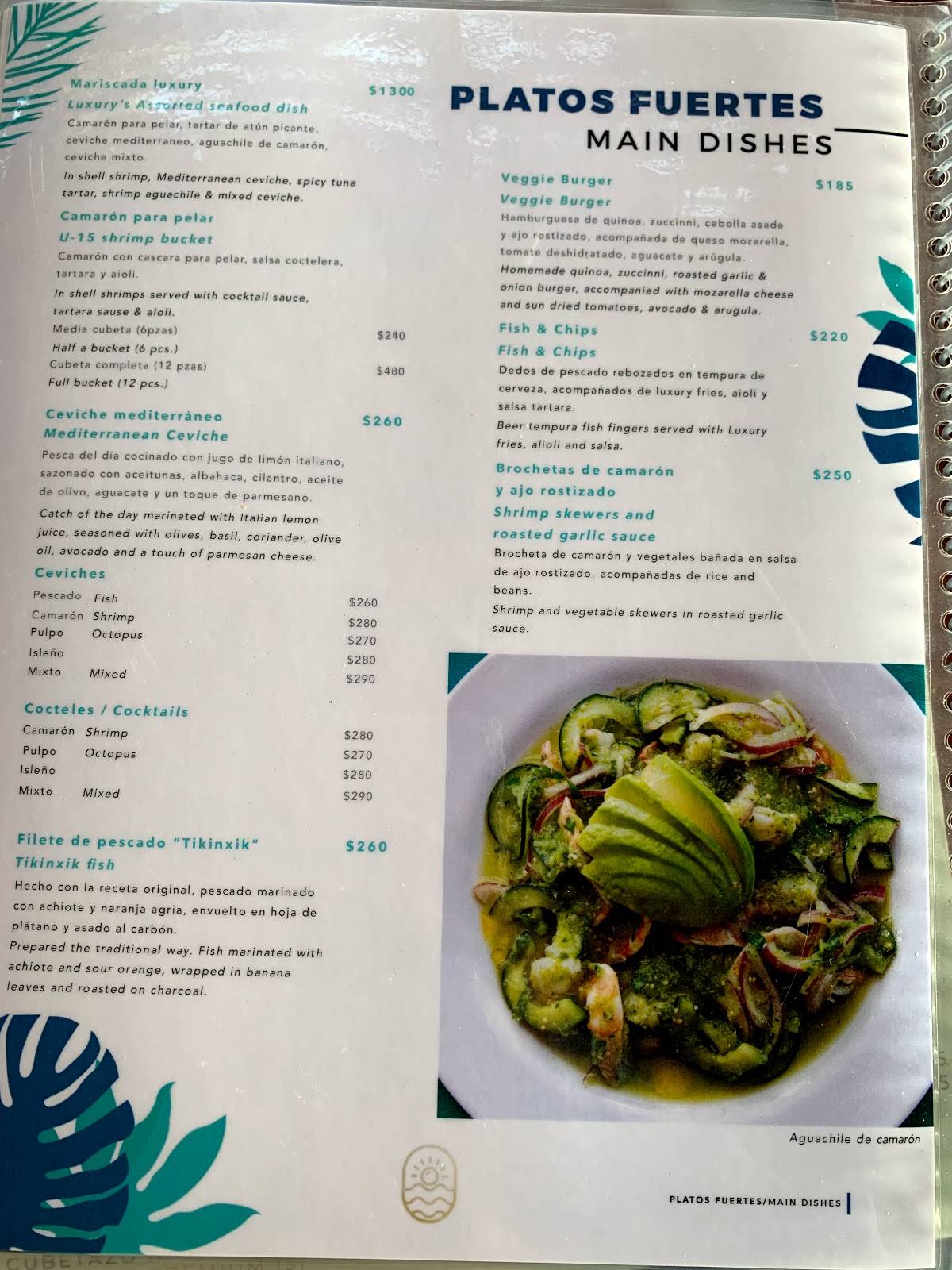 Carta de Luxury Beach Club, Isla Mujeres