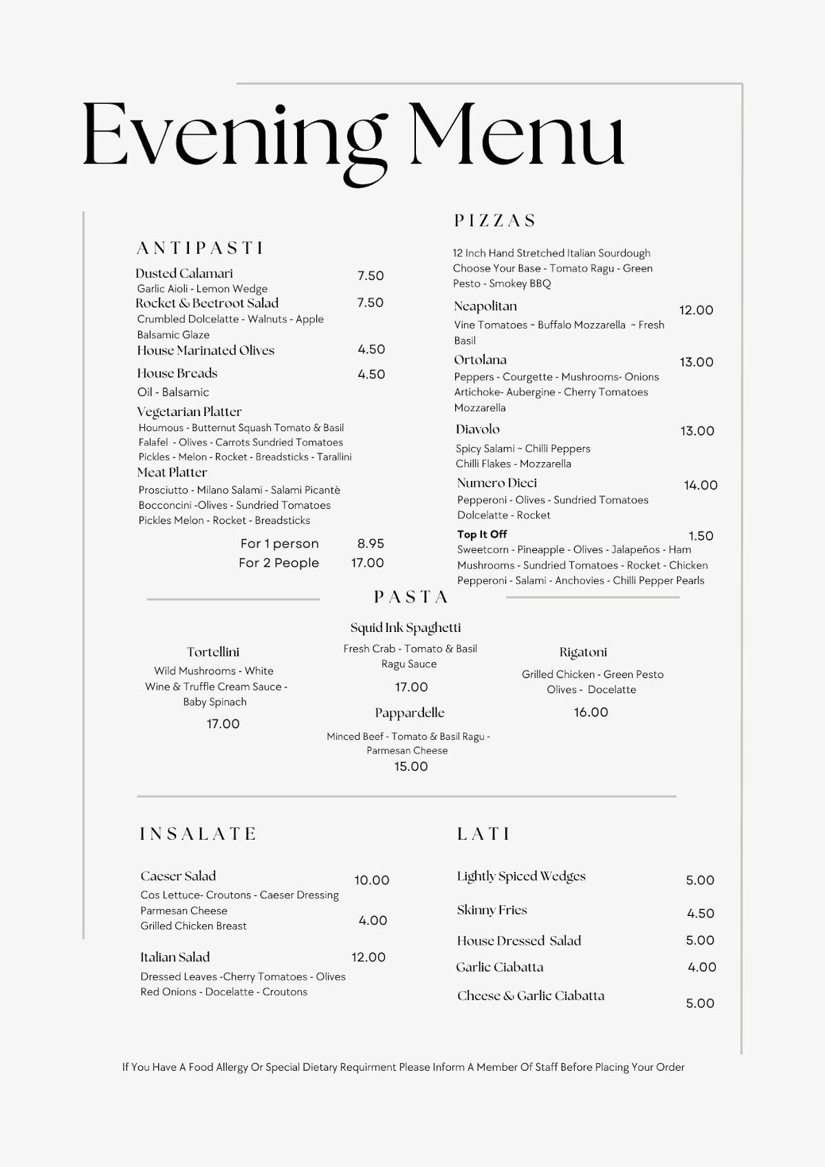 Menu at Number ten restaurant, Lynton
