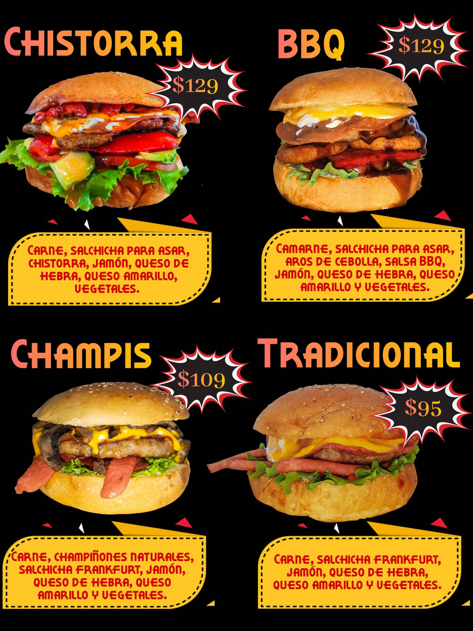 Menu at Mr. Burger restaurant, Palenque