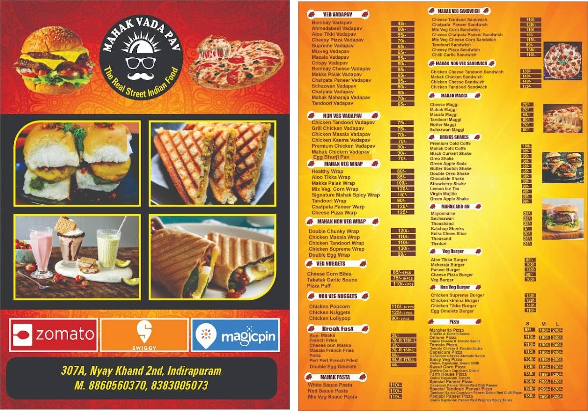 Menu at MAHAK VADA PAV, Ghaziabad