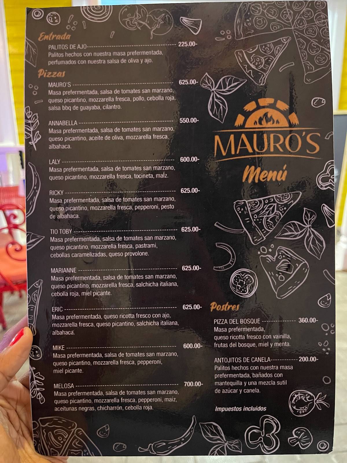 Menu at MAURO’S restaurant, Puerto Plata