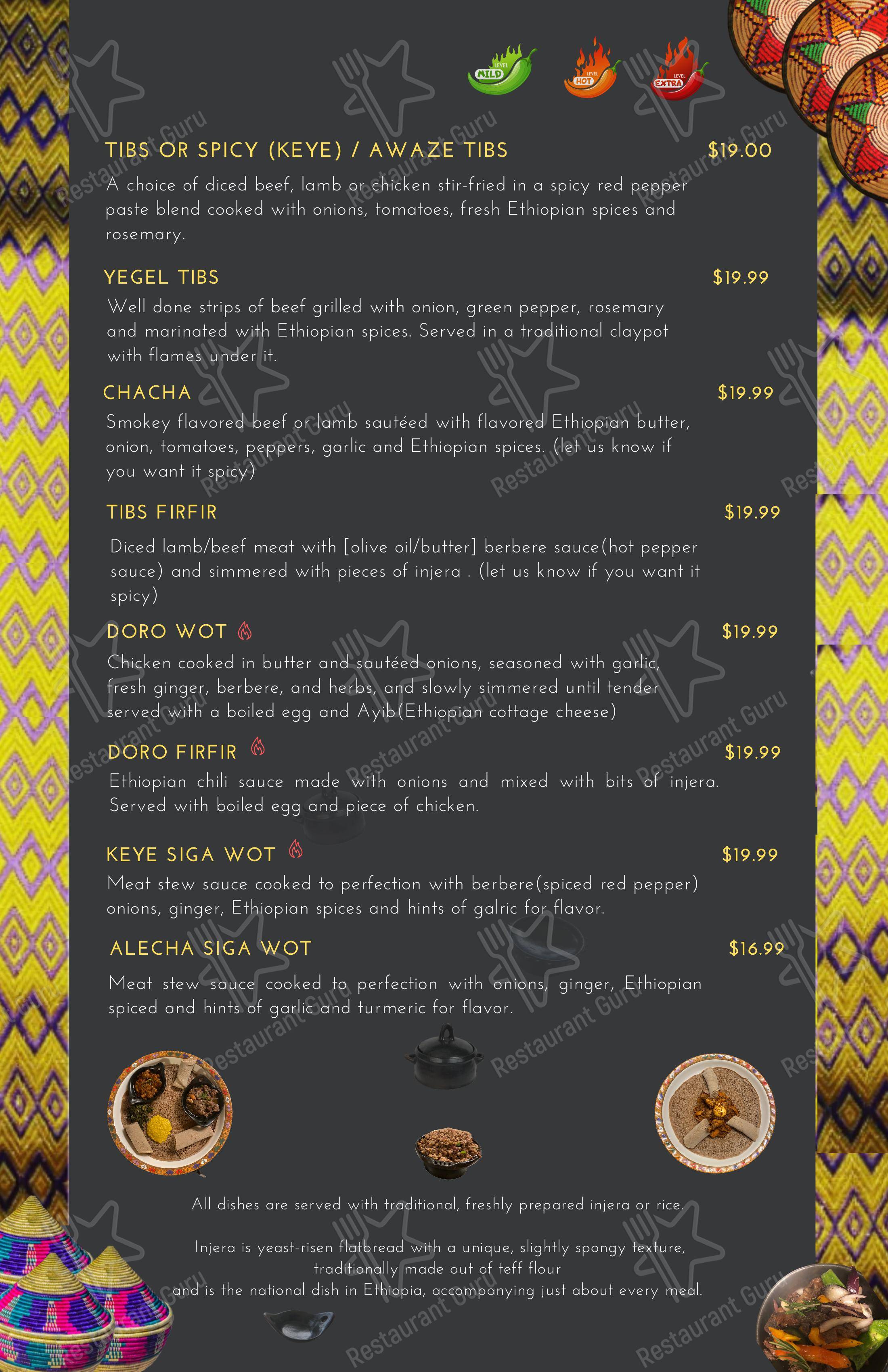 Menu at MESOB ETHIOPIAN EATS restaurant, Winnipeg