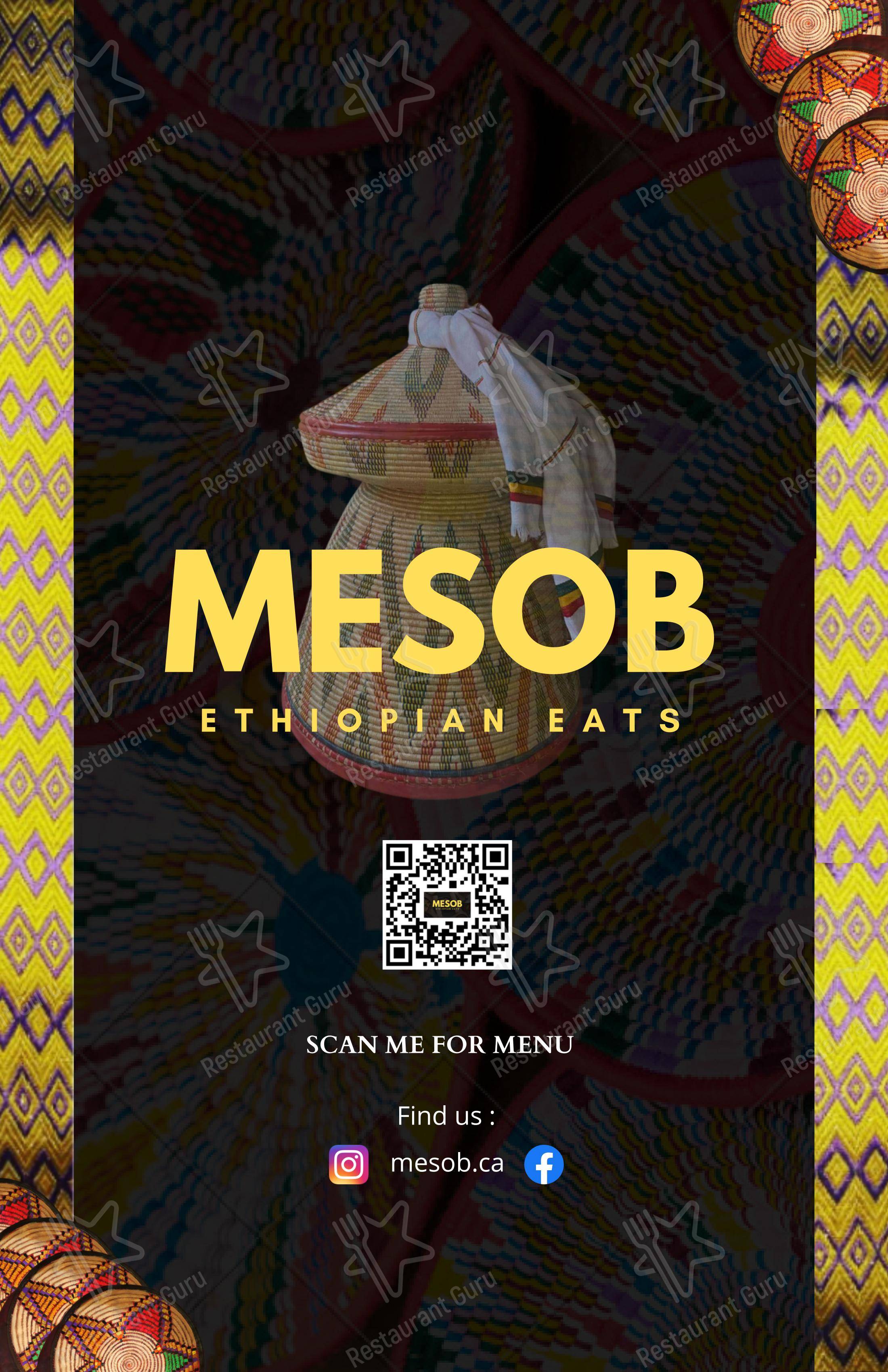 Menu at MESOB ETHIOPIAN EATS restaurant, Winnipeg