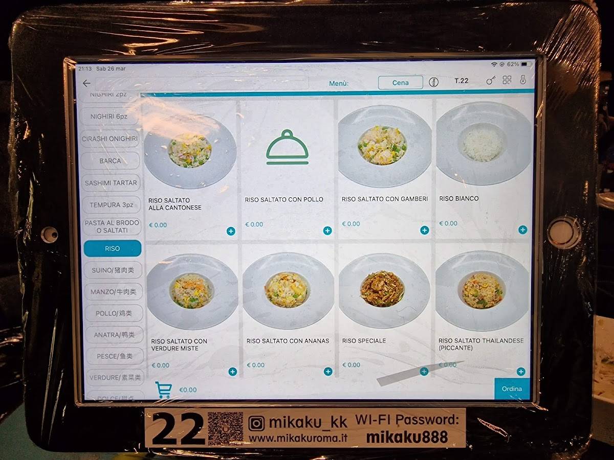 Menu at MIKAKU restaurant, Rome