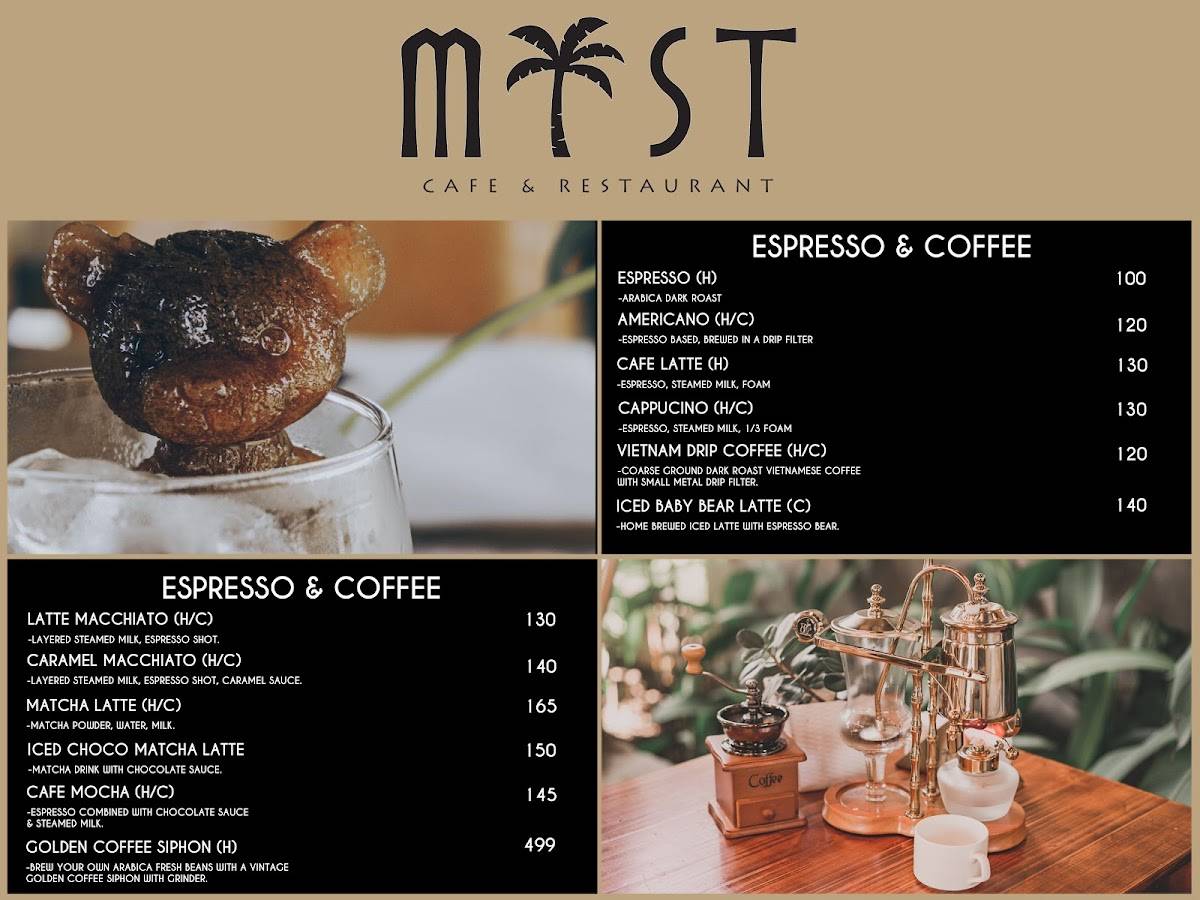 Menu at MIST restaurant, Panglao, Anos Fonacier Circumferential Rd
