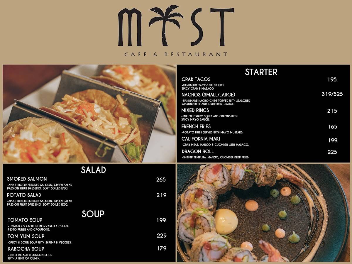 Menu at MIST restaurant, Panglao, Anos Fonacier Circumferential Rd
