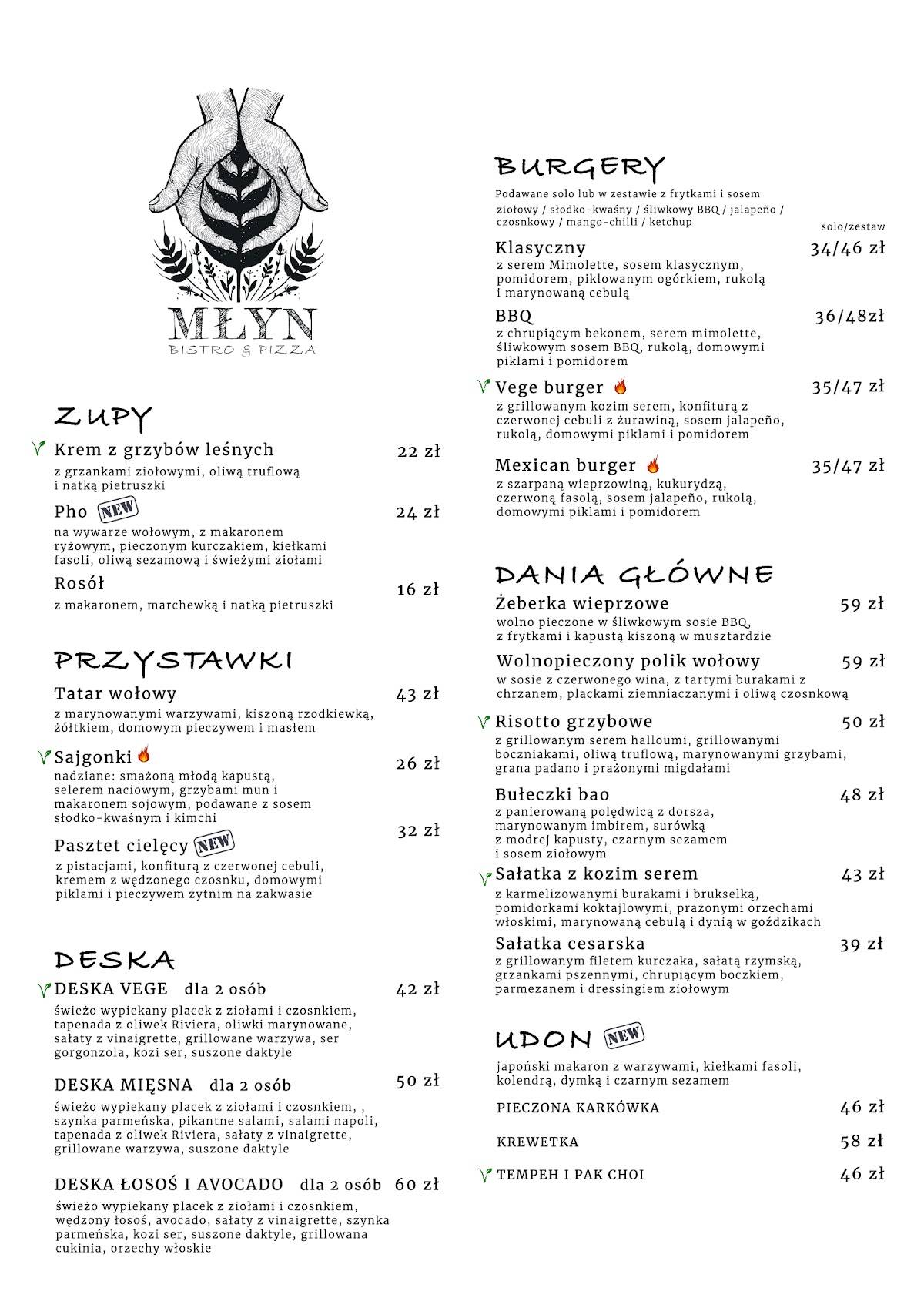 Menu at MŁYN Bistro & Pizza restaurant, Dopiewo