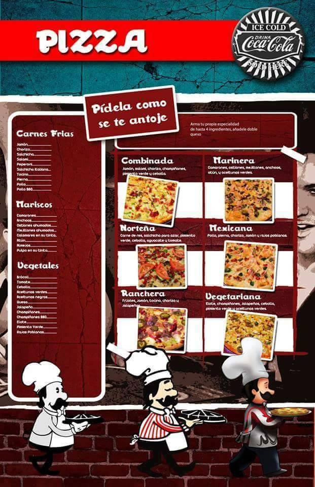 Carta de pizzería MM Pizzas, Saltillo, Adolfo López Mateos 337