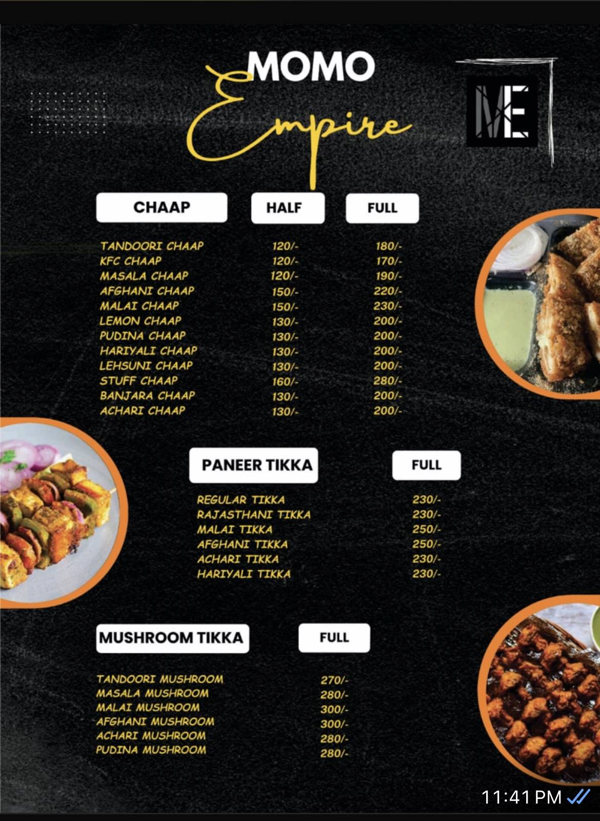Menu at MOMO EMPIRE, Bhilwara