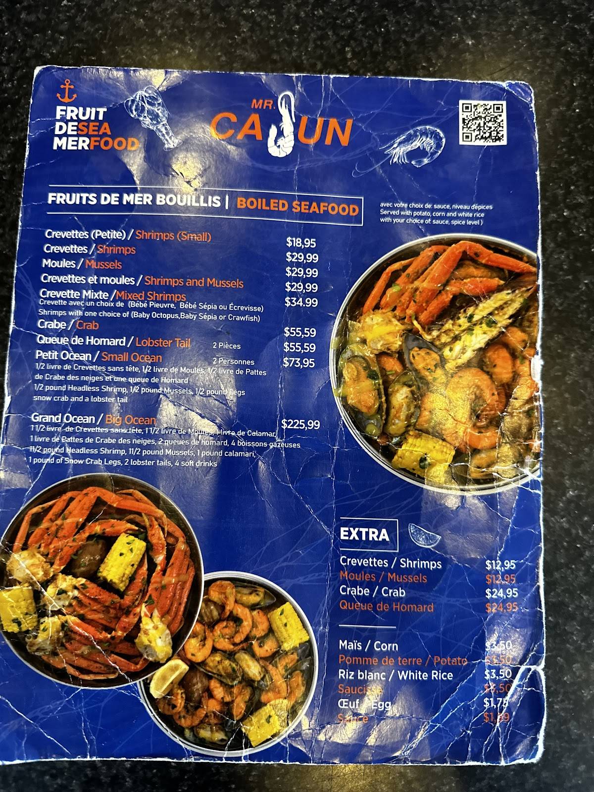 Menu au MR.CAJUN restaurant, Montréal, R. Sherbrooke E