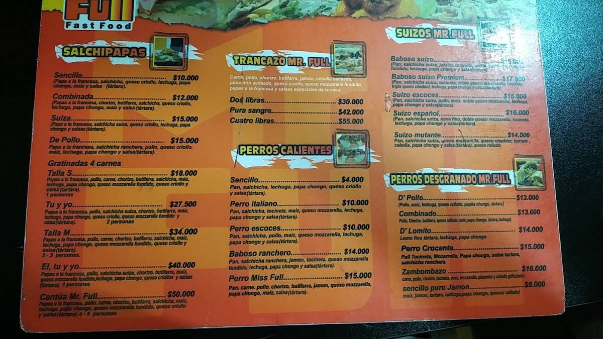 Menu at MR Full La 8 restaurant, Barranquilla, Cra. 8