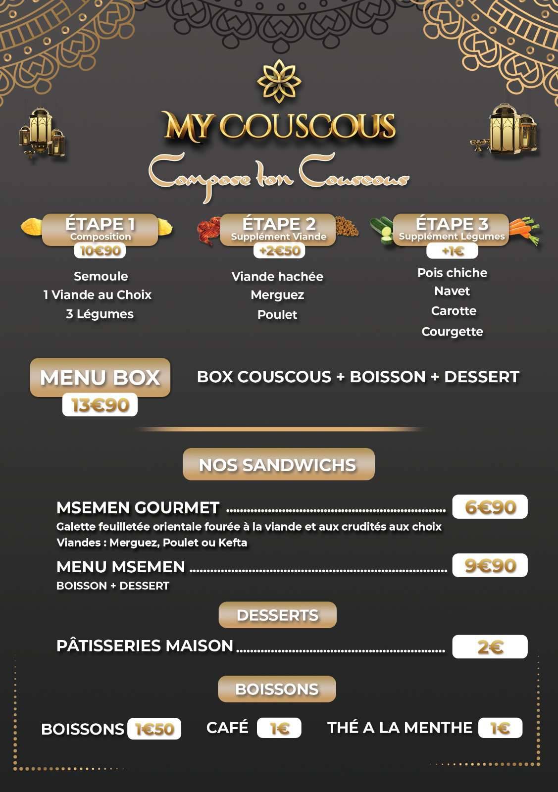 Menu au MY COUSCOUS restaurant, Dijon