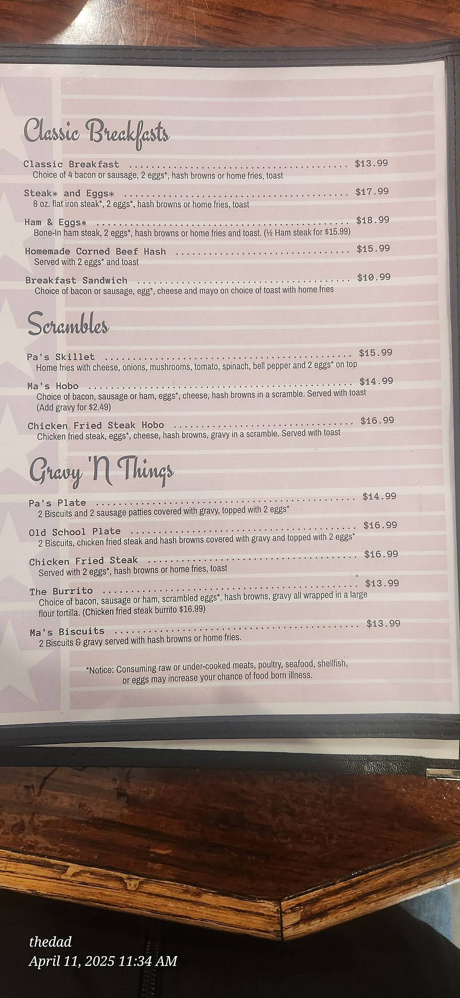 Menu at Ma and Pa's Family Diner restaurant, Yelm