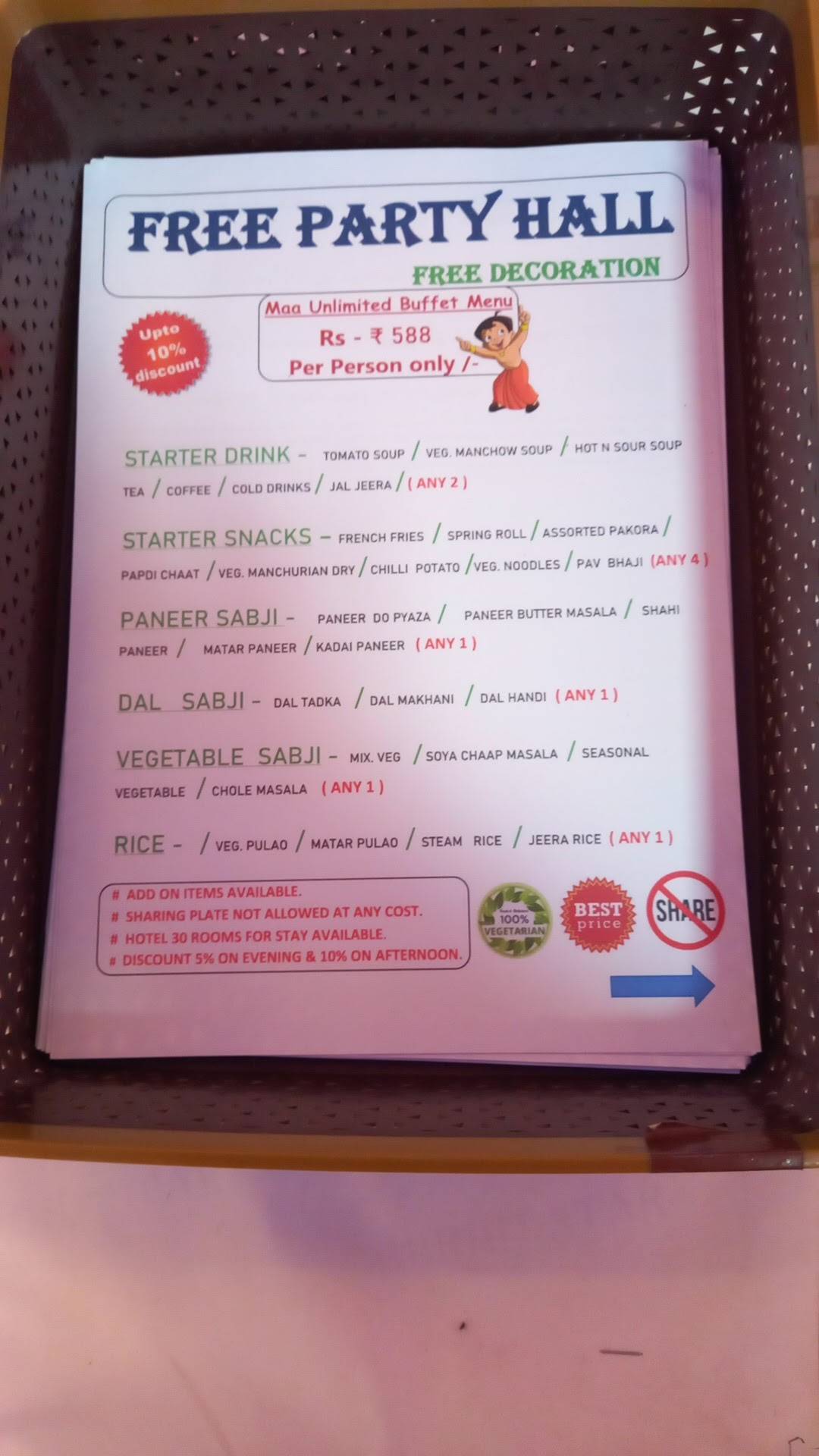 Menu at Maa Restaurant & Sweets (Pure Vegetarian) - Biggest Family ...