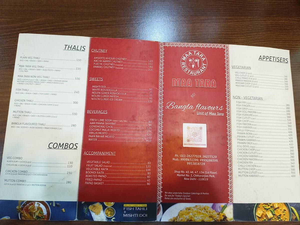 Menu at Maa Tara Restaurant, New Delhi, Shop no 45