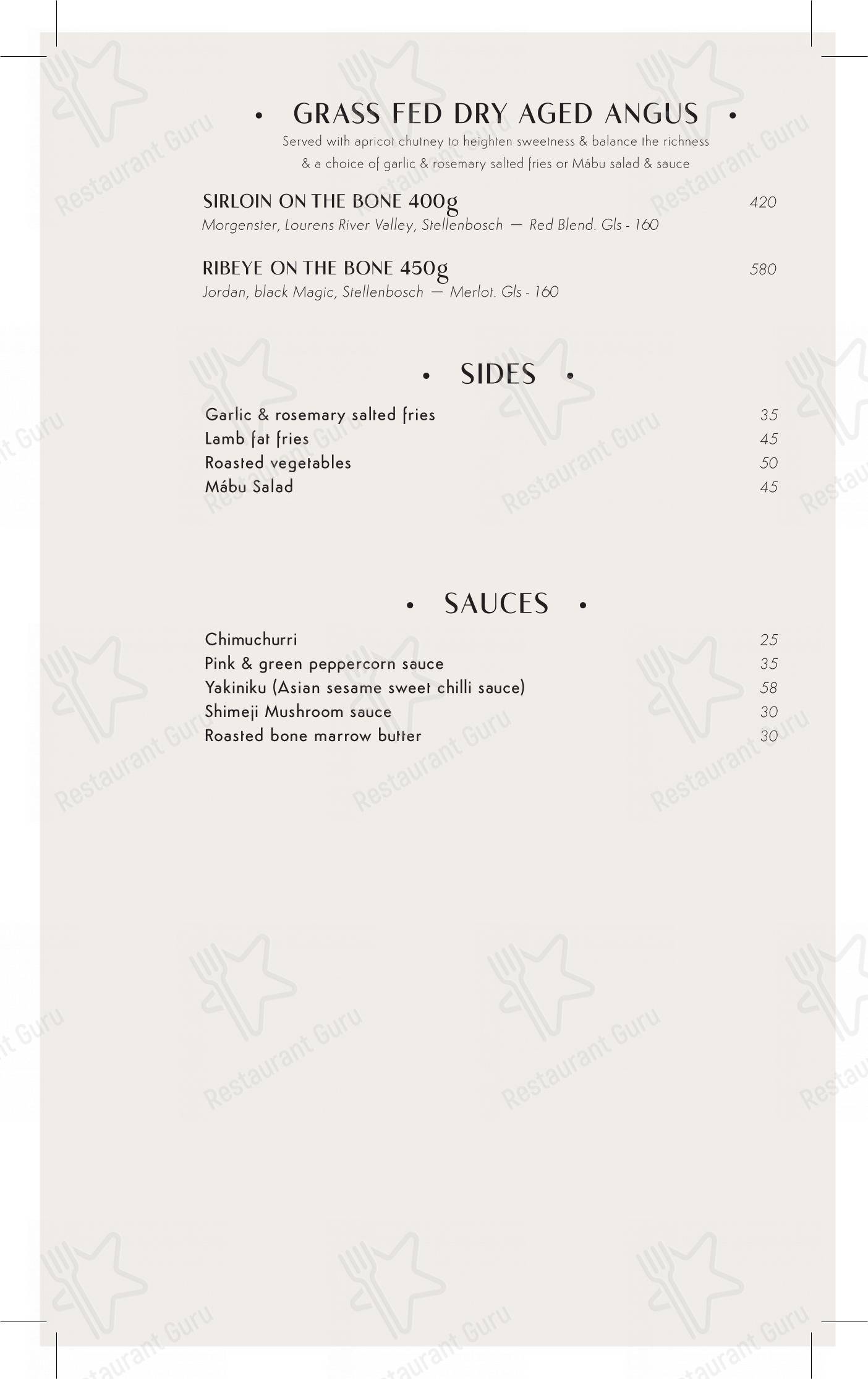 Menu at Mabu Restaurant, Midrand, Waterfall Wilds