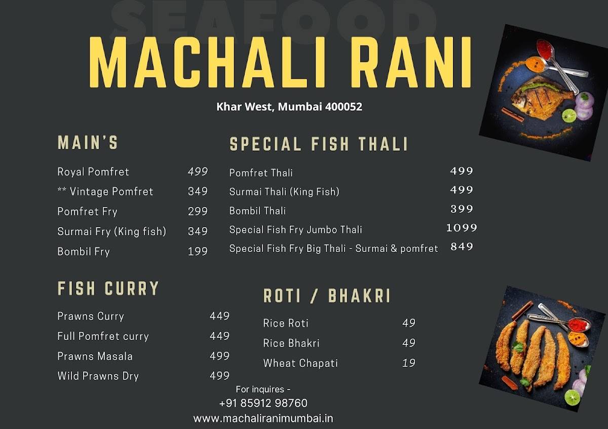 Menu at Machali Rani, Mumbai