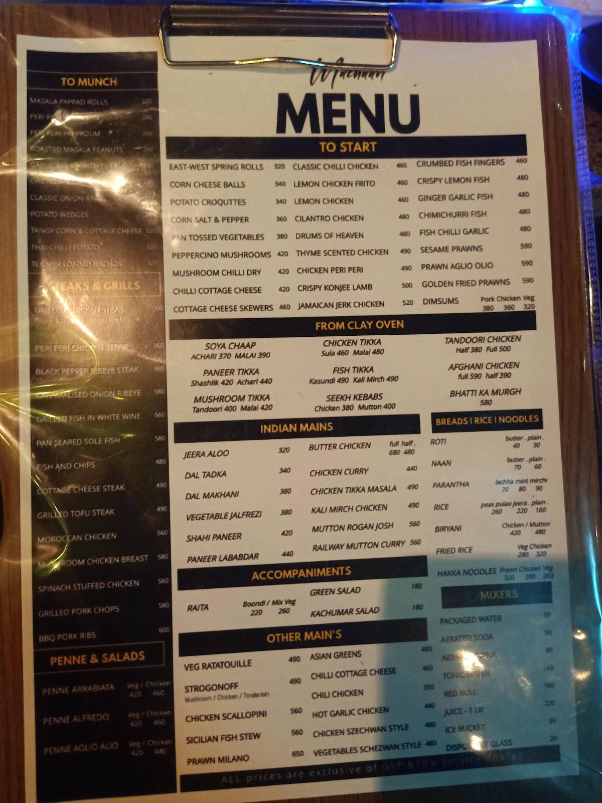 Menu at Machan, Gurugram, Sector 43