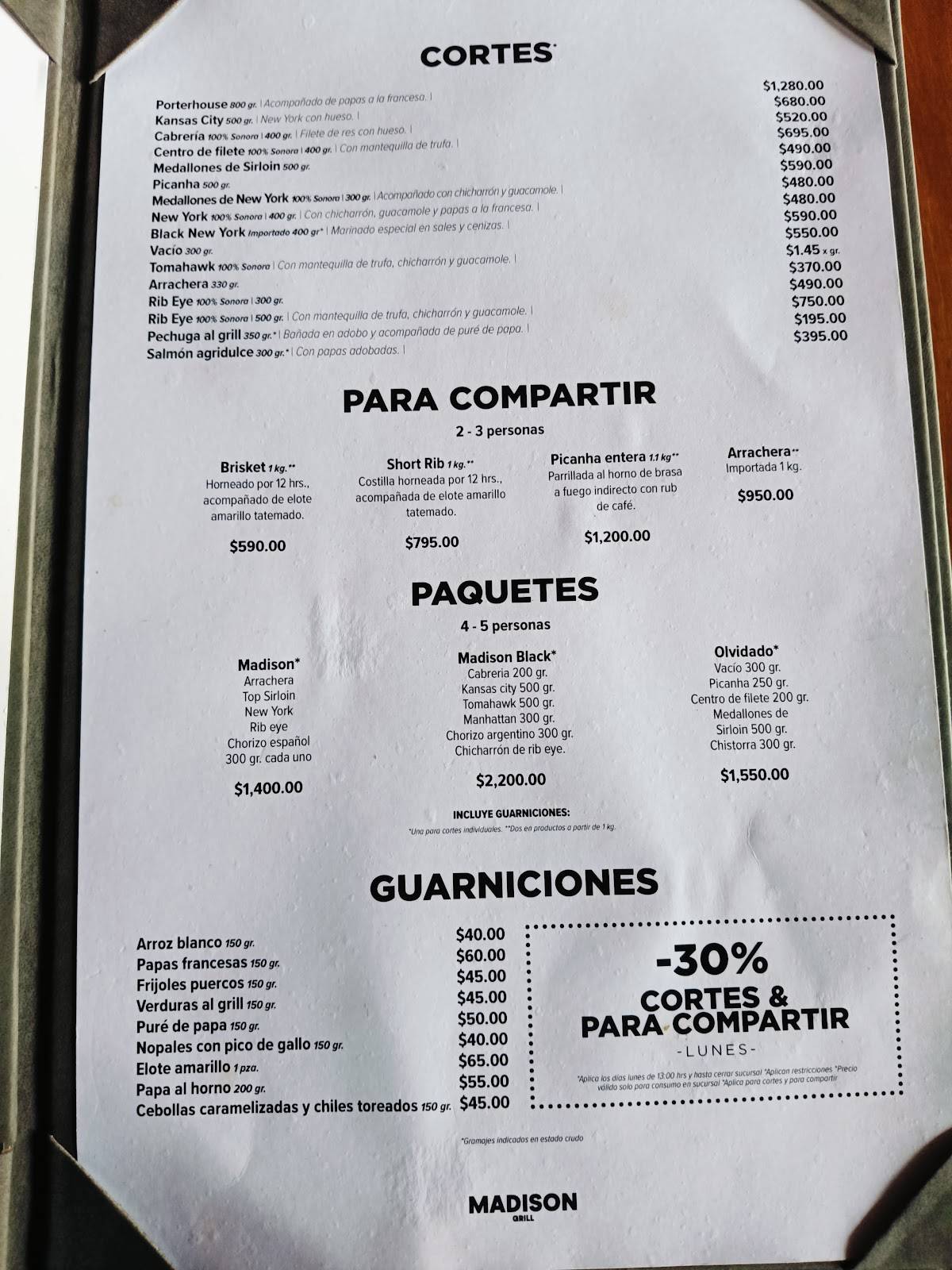 Carta del restaurante Madison Grill Xalapa, Xalapa Enríquez