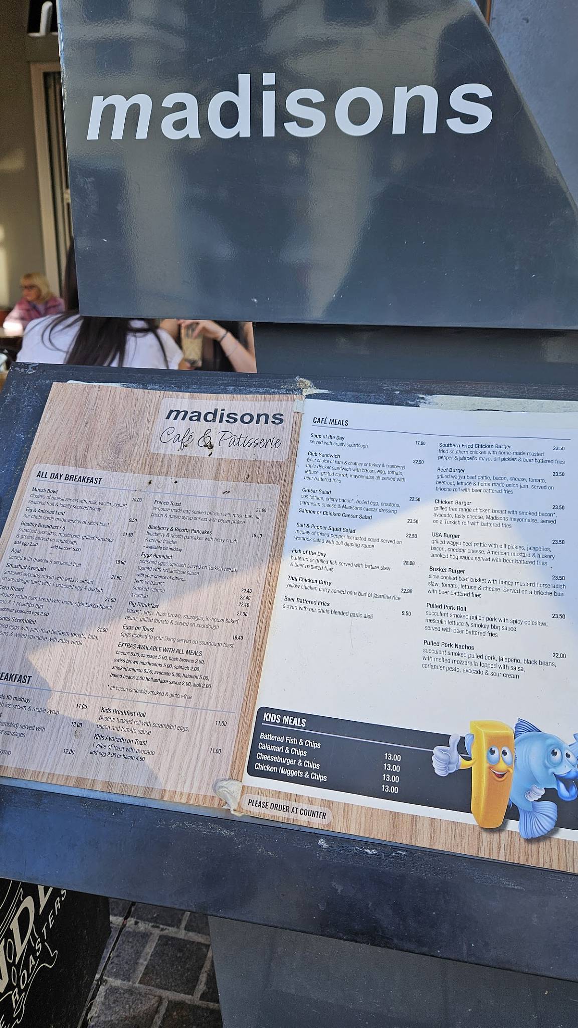 Menu at Madison's Cafe, Broadbeach