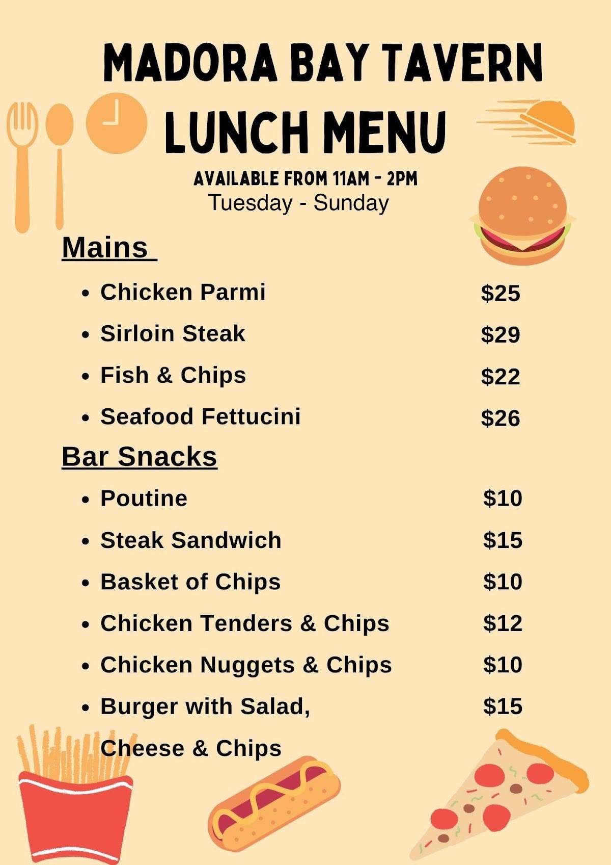 Menu at Madora Bay Tavern pub & bar, Meadow Springs