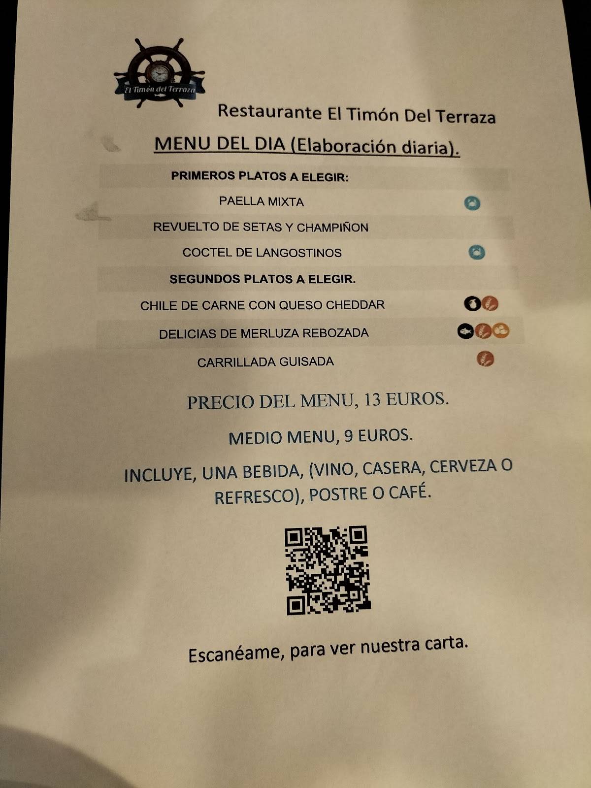 Carta del restaurante El Timón Del Terraza, Madrid, Calle Camarena 254